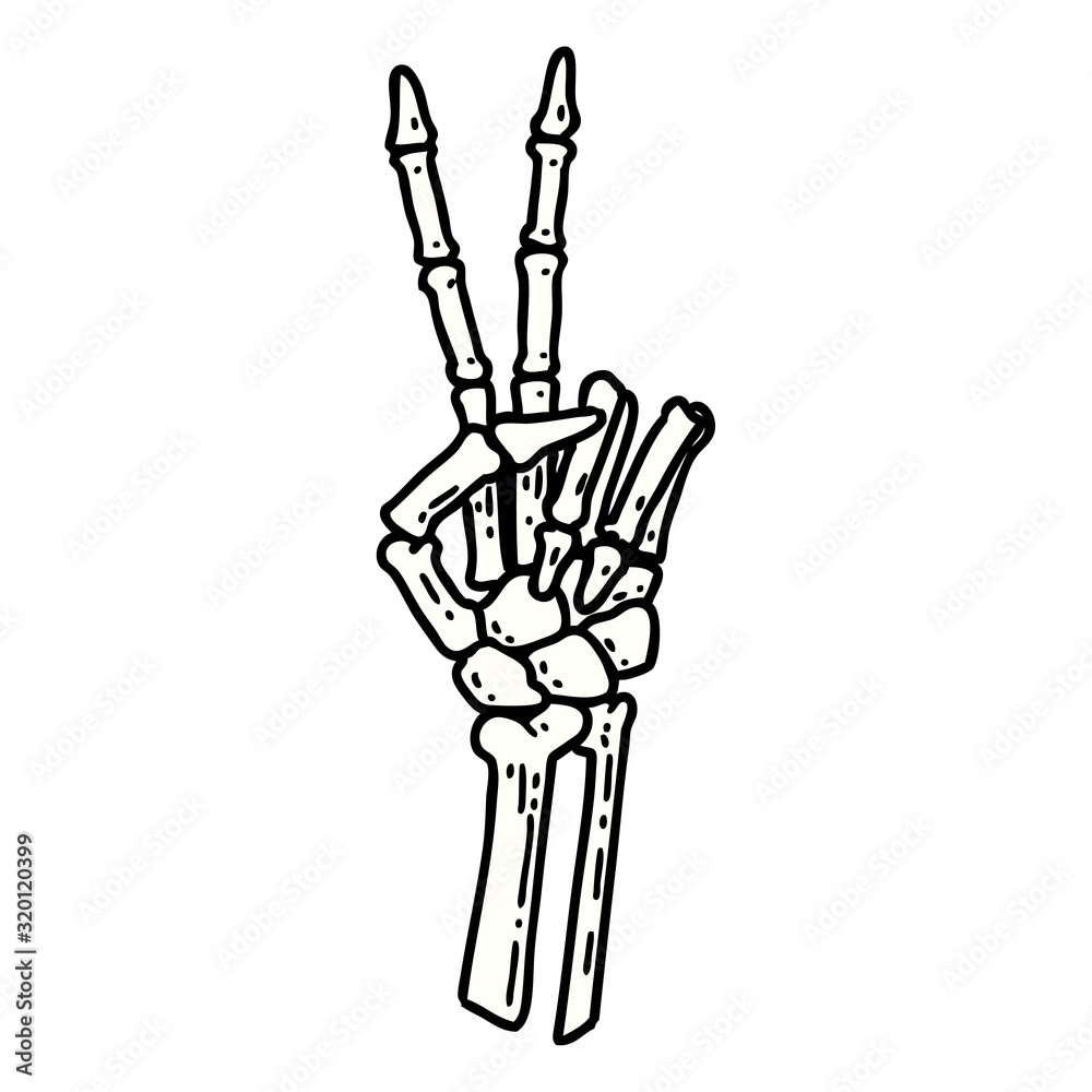 traditional tattoo of a skeleton hand giving a peace sign Stock Vector ...
