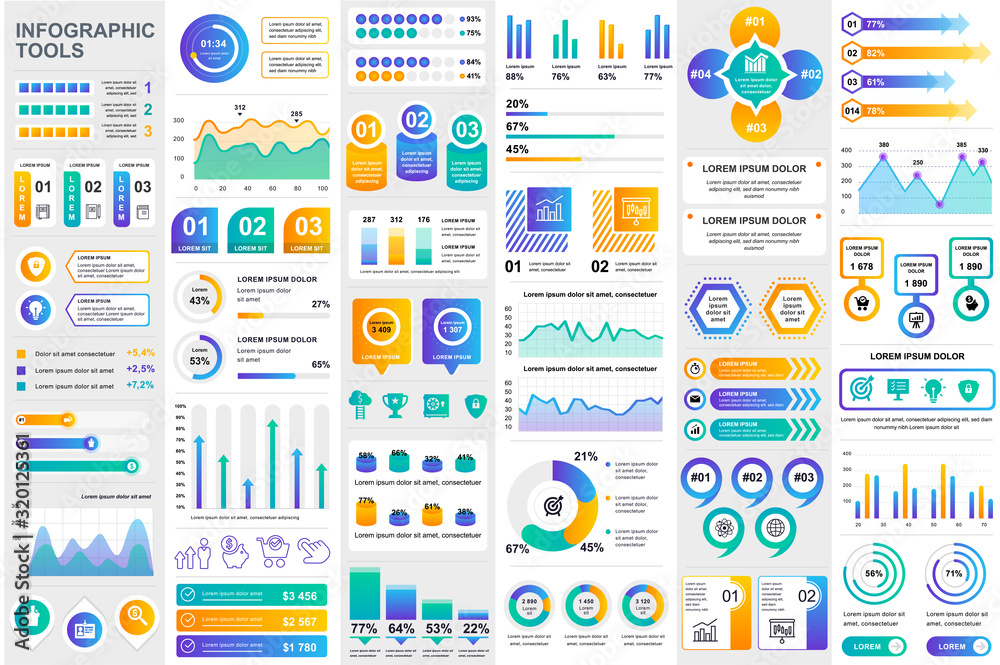 Bundle infographic elements data visualization vector design template ...