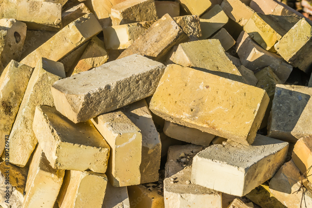 A bunch of yellow brick for the construction of a full Stock Photo ...