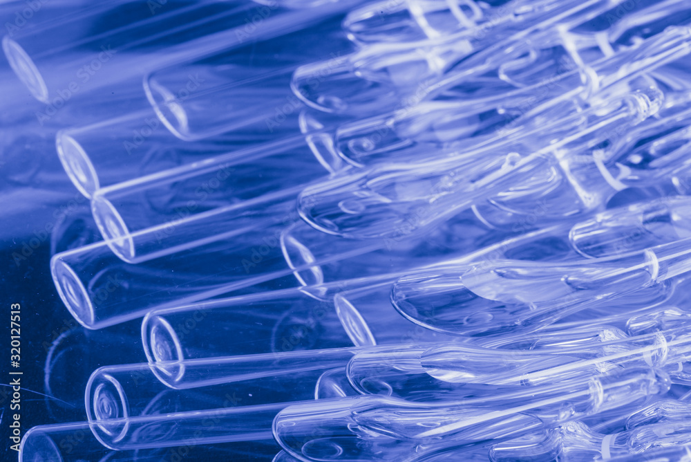 Glass medical ampoule vial for injection. Medicine is liquid sodium ...