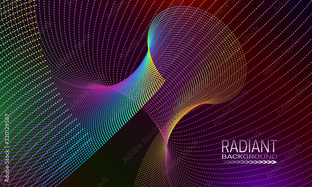 Radiant background design with multicoloured dots and lines array ...