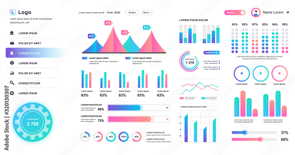 Dashboard UI. Admin panel vector design template with infographic ...