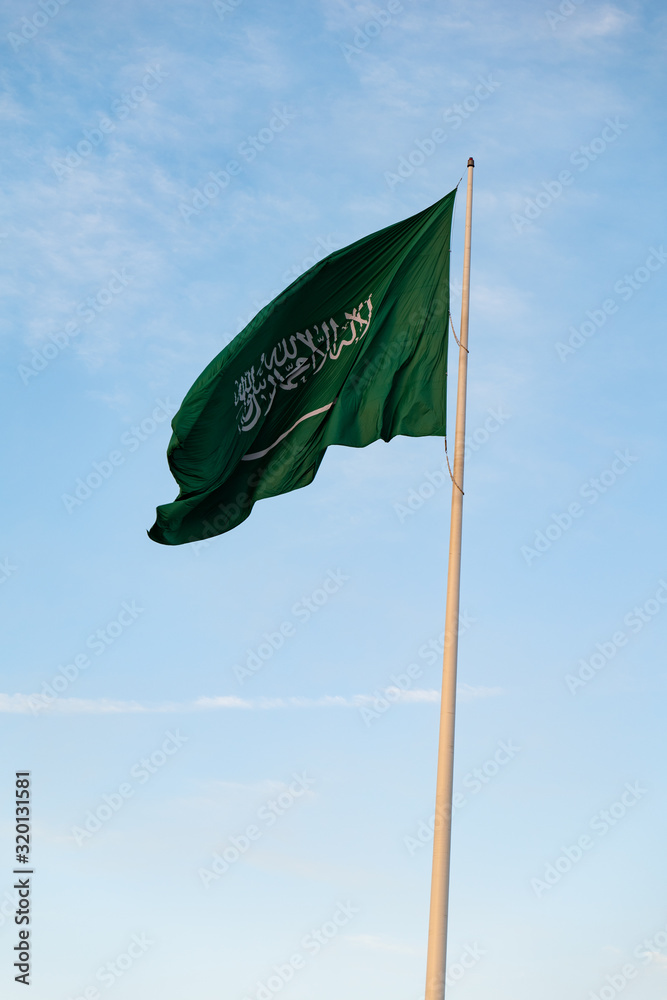 Saudi Arabia flag waving in the wind, Al Khobar, Eastern Saudi Arabia ...