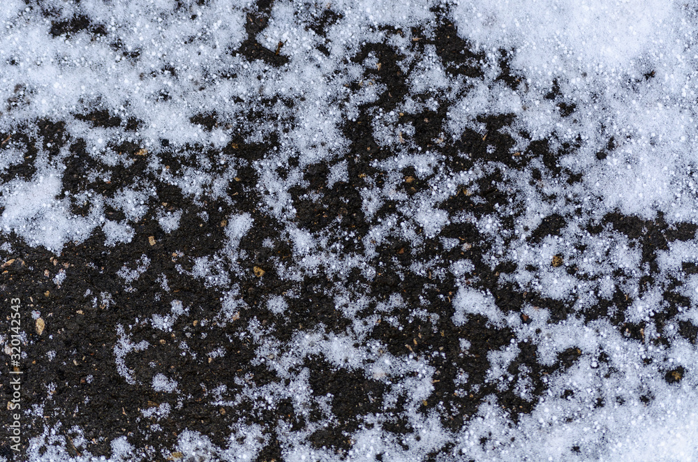 Texture of gray asphalt with melting snow in driveway. Concept of ...
