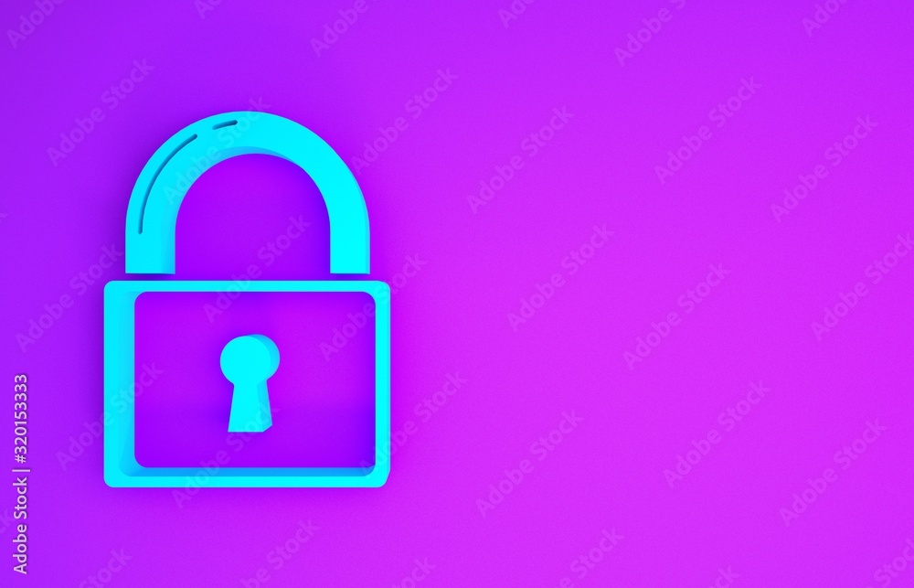 Blue Lock icon isolated on purple background. Padlock sign. Security ...