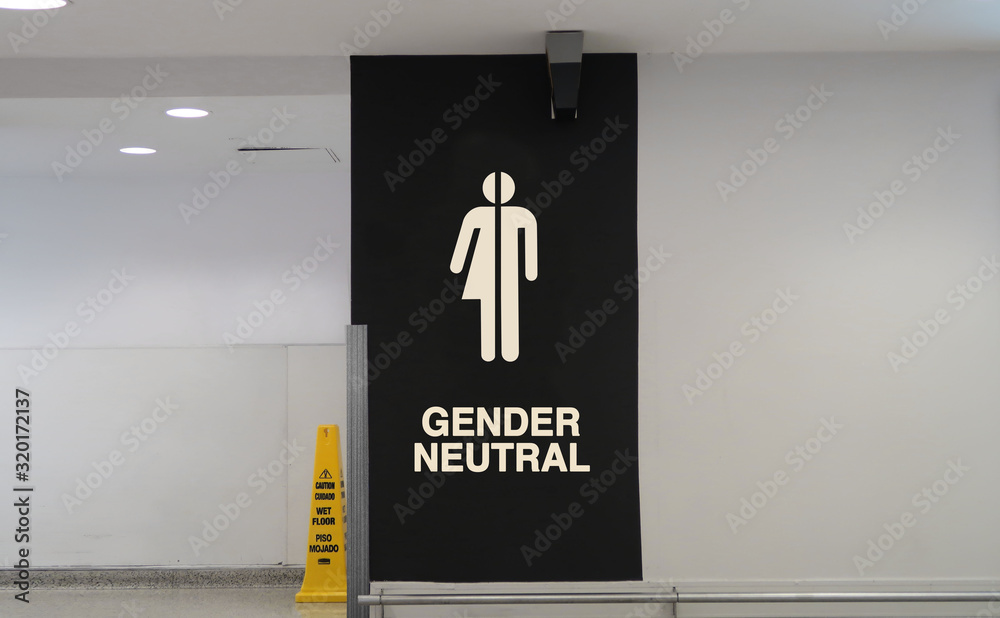 Inclusive restroom sign with a graphic symbol and the words, "gender ...
