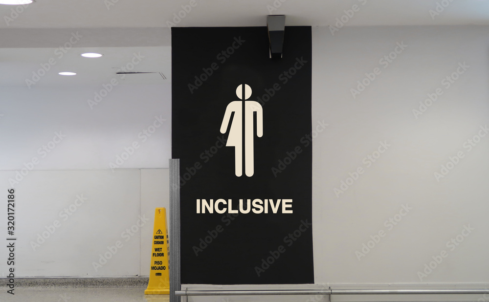 Poster Inclusive restroom sign with a graphic symbol and the word ...