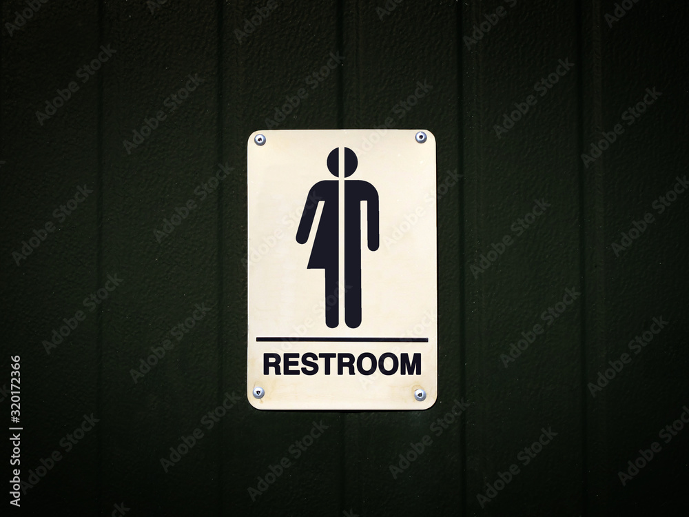 Inclusive restroom sign with a graphic symbol and the word, "restroom ...