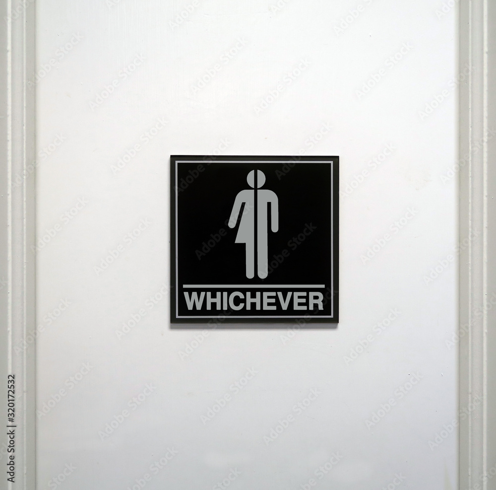 Inclusive restroom sign with a graphic symbol and the word, "whichever ...