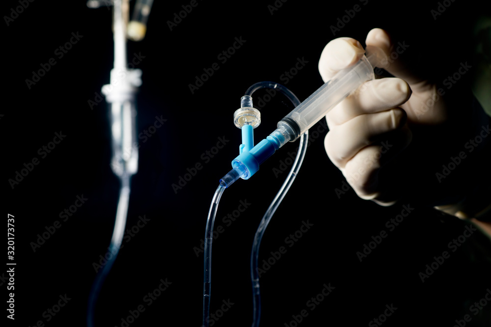 IV Medication Push By Syringe Into Medication Port Stock Photo | Adobe ...