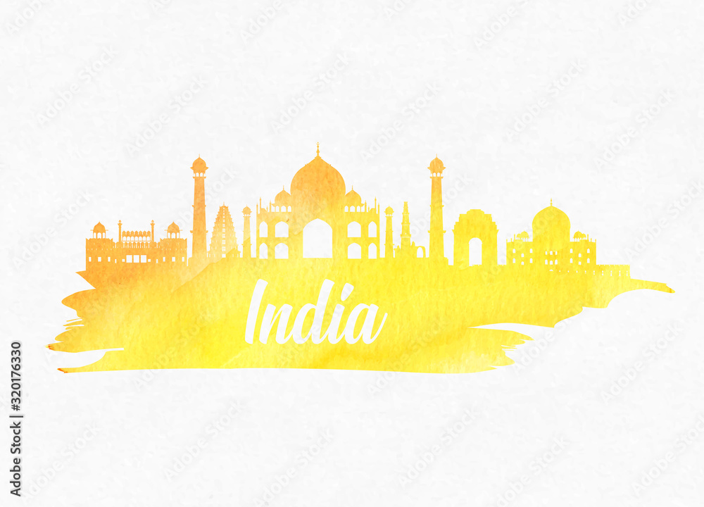 India Landmark Global Travel And Journey watercolor background. Vector ...