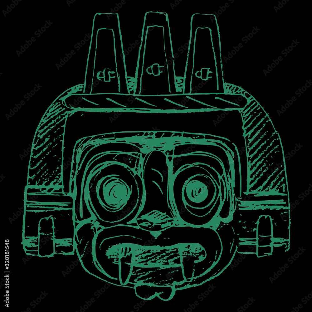 Isolated vector illustration. Aztec mask of god of rain Tlaloc. Pre ...