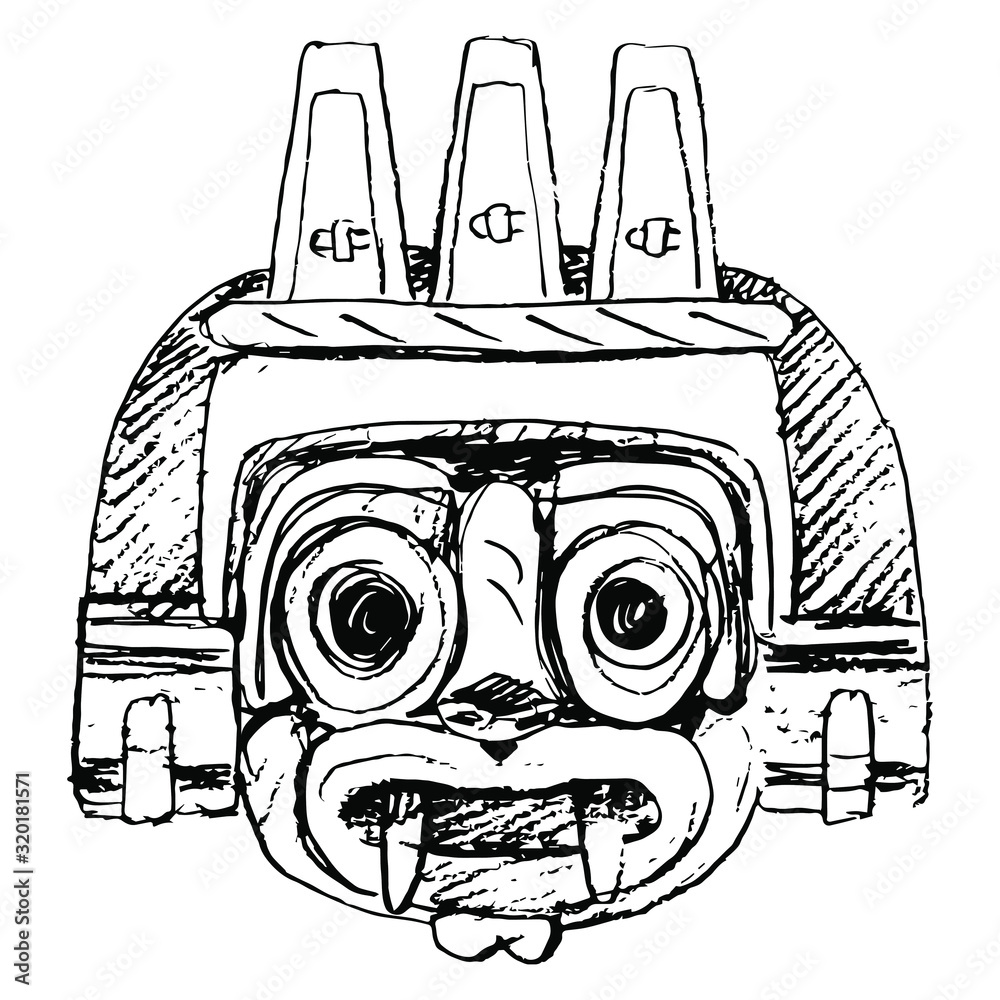 mask, aztec, tlaloc, god, mexico, mexican, tribal, head, face, fangs ...