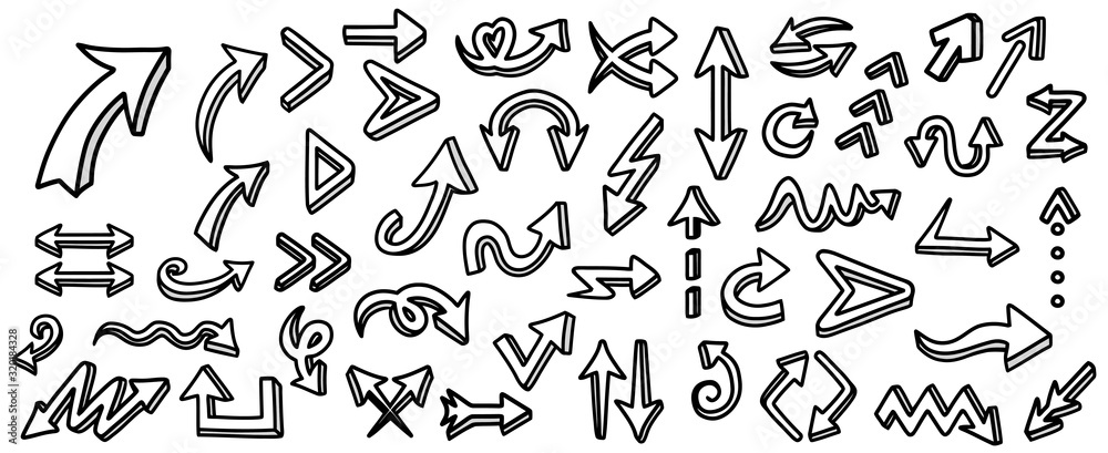 Arrow outline. Arrow outline hand draw set vector.Arrow line hand draw ...