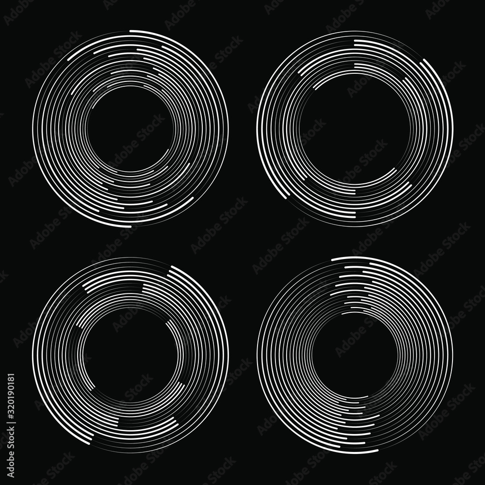 Set of white abstract vector lines in round form. Geometric art. Design ...