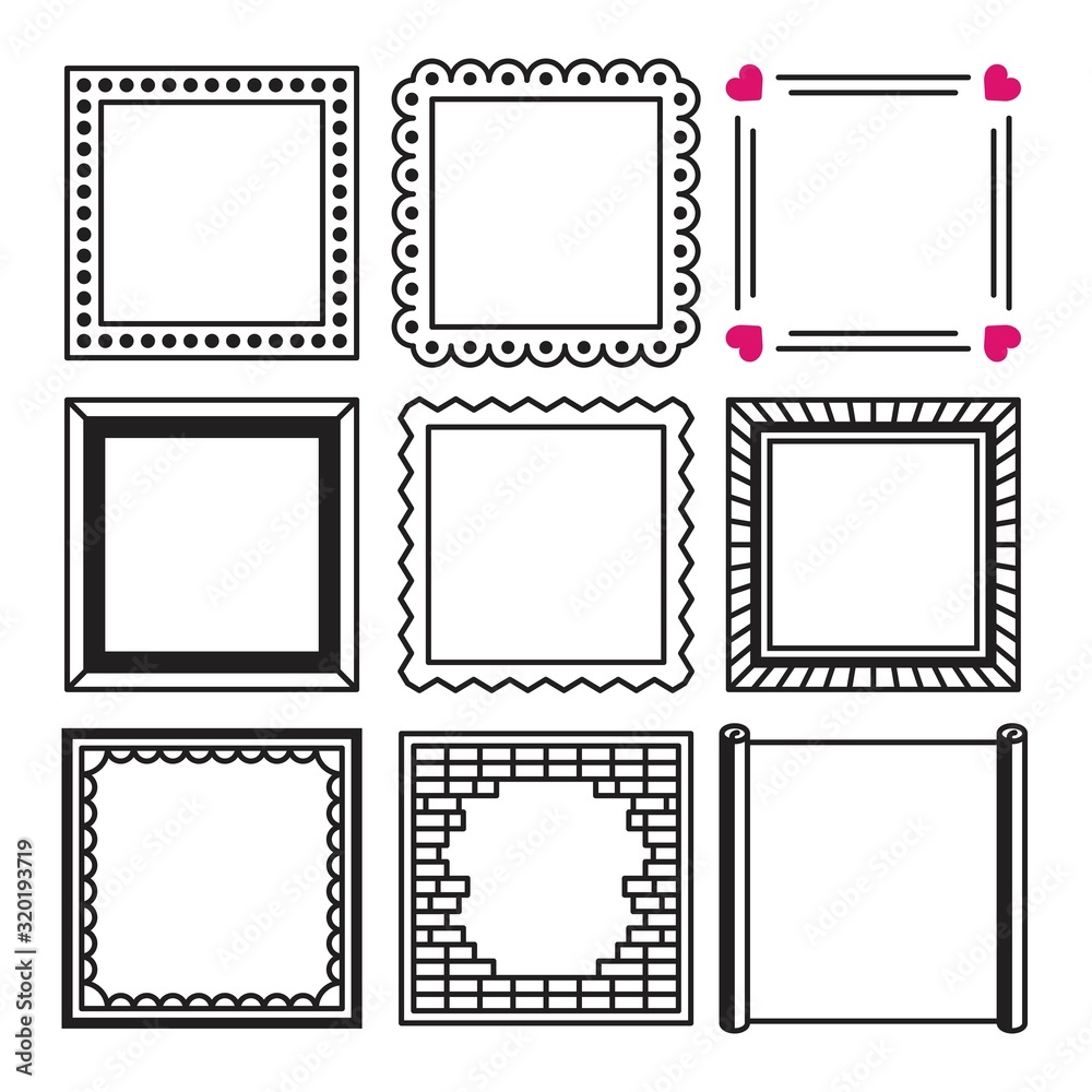 Set of simple black squares frame and border illustration in doodle ...
