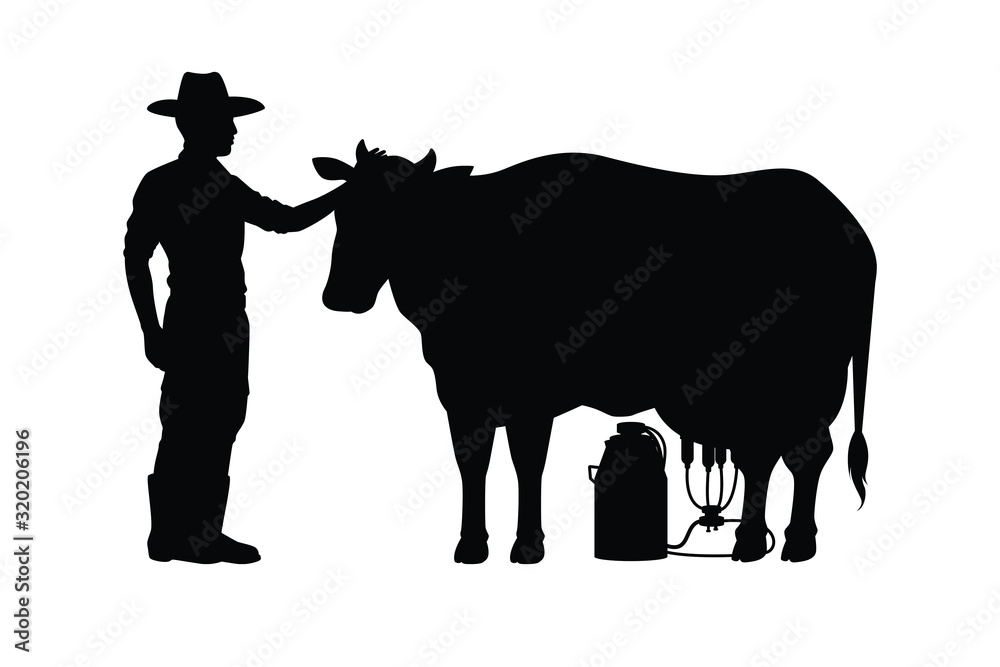 Farmer with cow silhouette vector Stock Vector | Adobe Stock