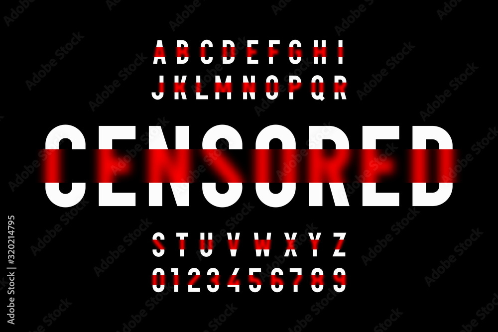 Censored style modern font, alphabet letters and numbers Stock Vector ...