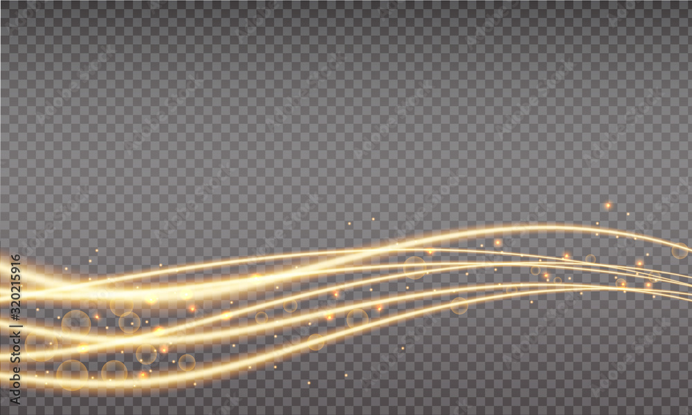 Golden swoosh, magic wave. Gold trail isolated on transparent ...