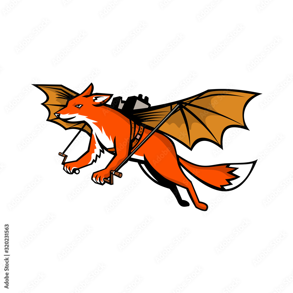 Flying Fox With Mechanical Wings Mascot Stock Vector | Adobe Stock