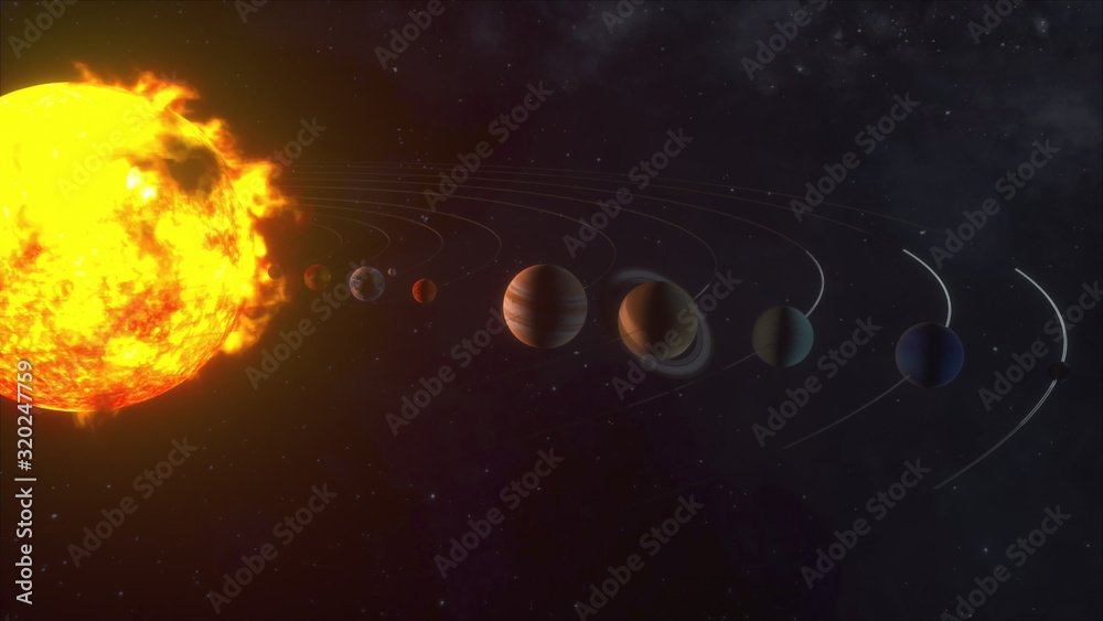 3d rendering of cosmic background. Model of the orbital motion of ...