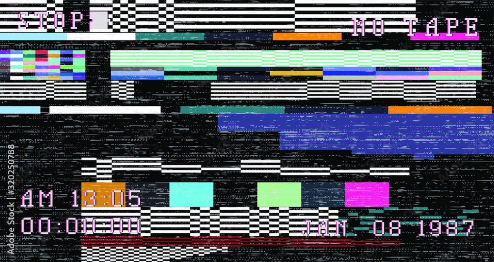Retro VHS background like in old video tape rewind or no signal TV ...