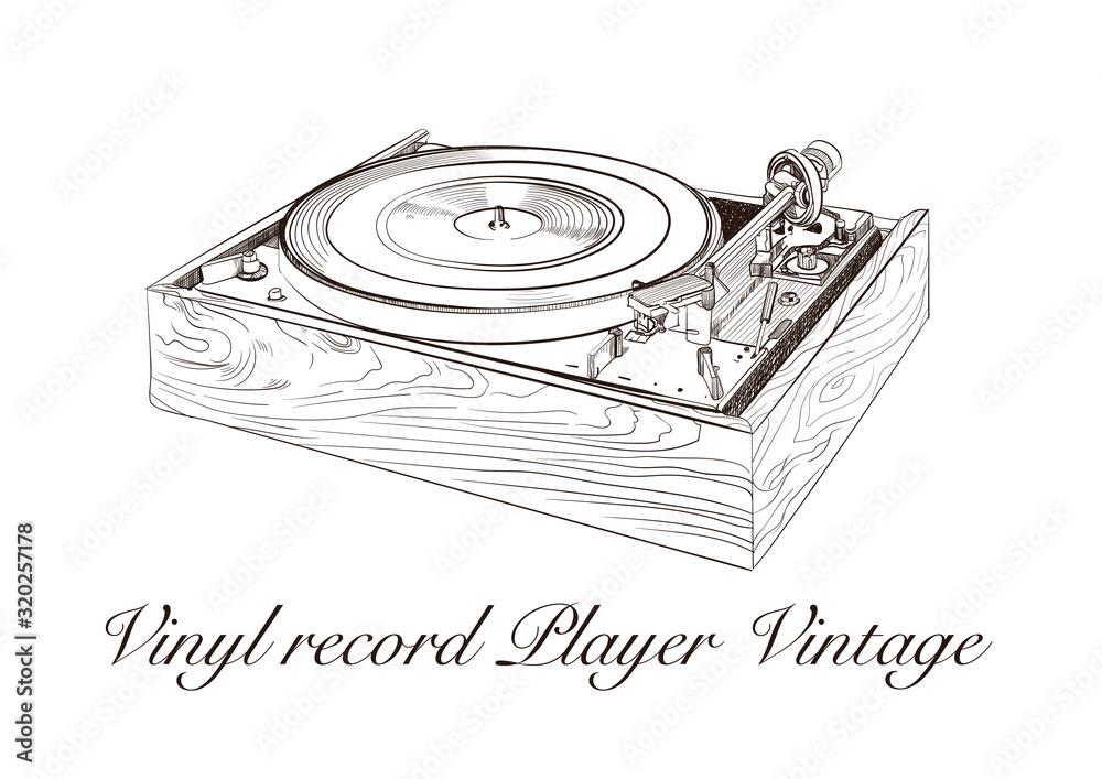 vinyl Player vintage Classic Sketch Vector Drawing Stock Vector | Adobe ...