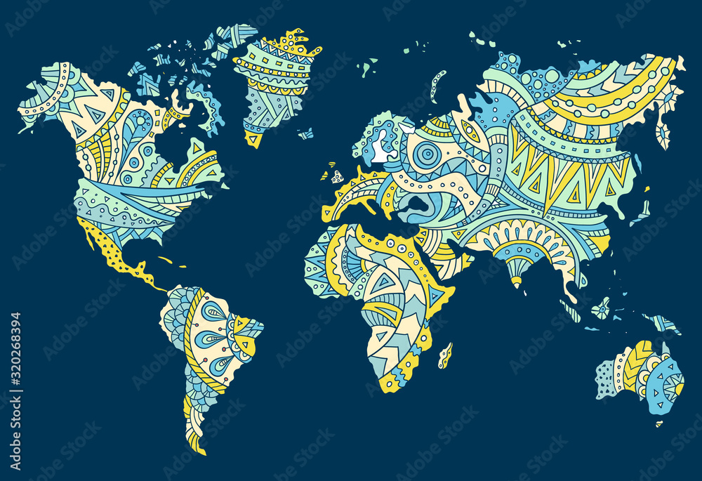Stylized world map isolated on a dark background. Colorful vector ...
