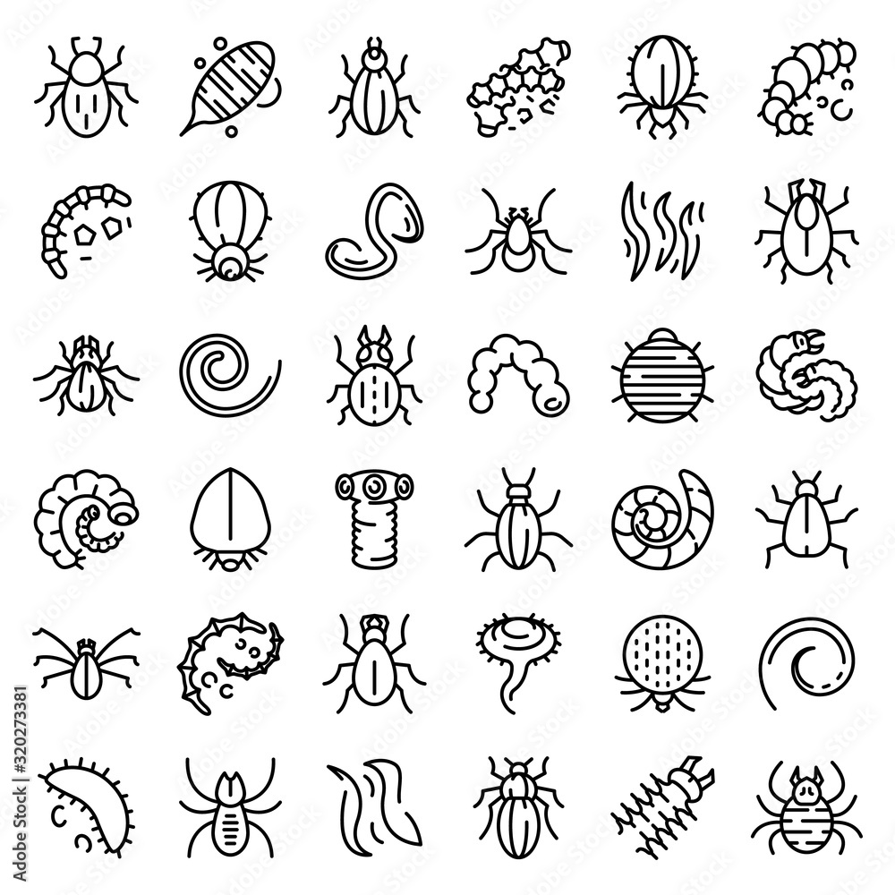 Parasite icons set. Outline set of parasite vector icons for web design ...