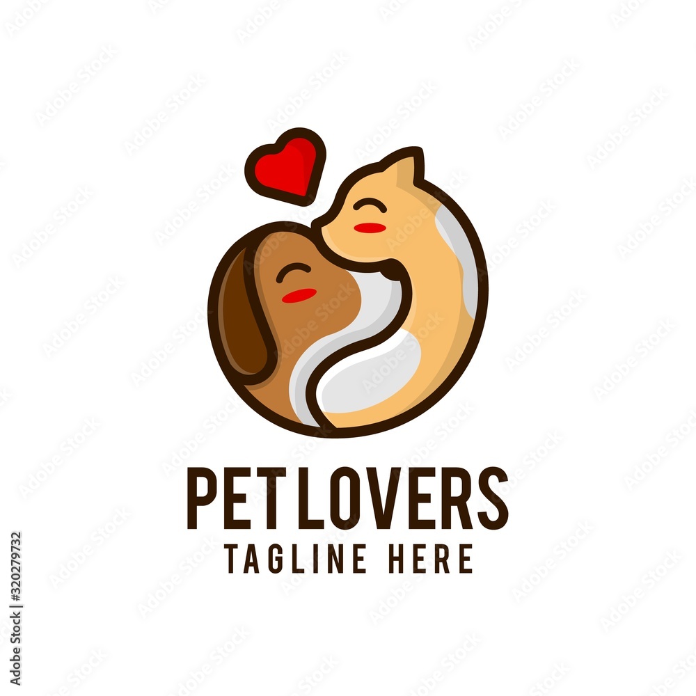 Love pet logo design. Dog and cat with love vector illustration for pet ...