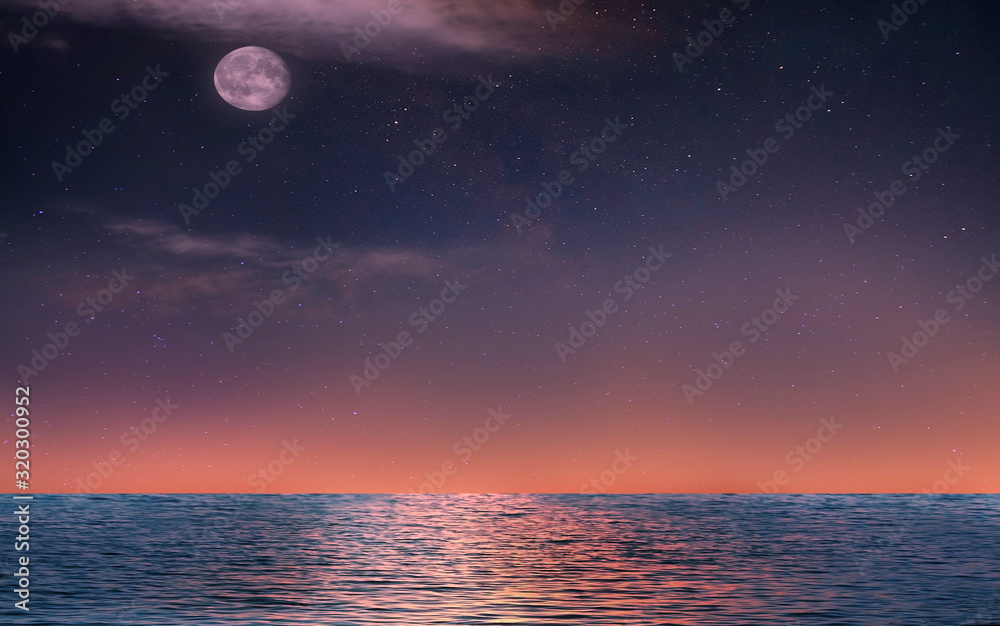 Summer Night Moon On Night Starry Sky At Sea Sunset Night Sky Stars