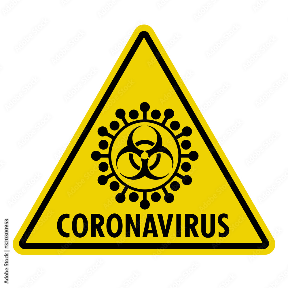 Coronavirus sign. Yellow triangle with a black pictogram of Biohazard ...
