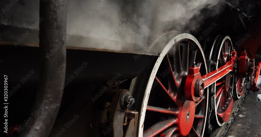 Detail Historic steam train wheels and puffing steam smoke engine 素材庫影片 ...