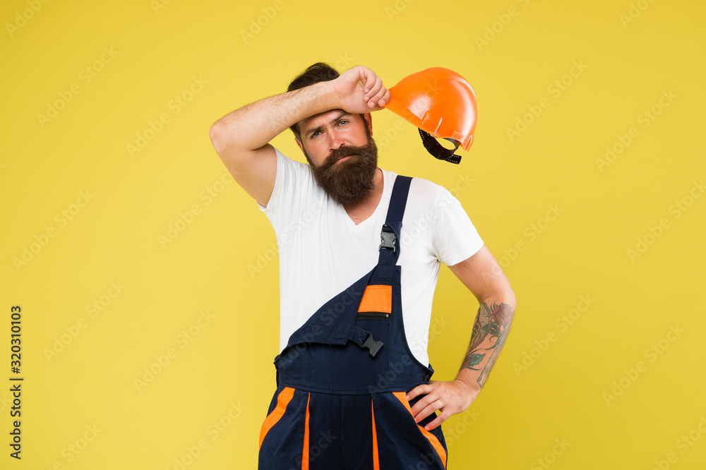 Engineer builder uniform. Man builder hard hat. Creativity and practice ...