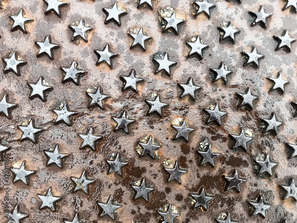 Iron stars shapes, color background, shabby metal, metal background ...