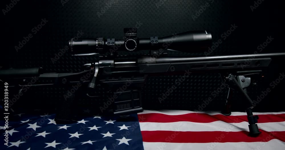 black Sniper Rifle with high powered Scope and ten round Magazine on ...