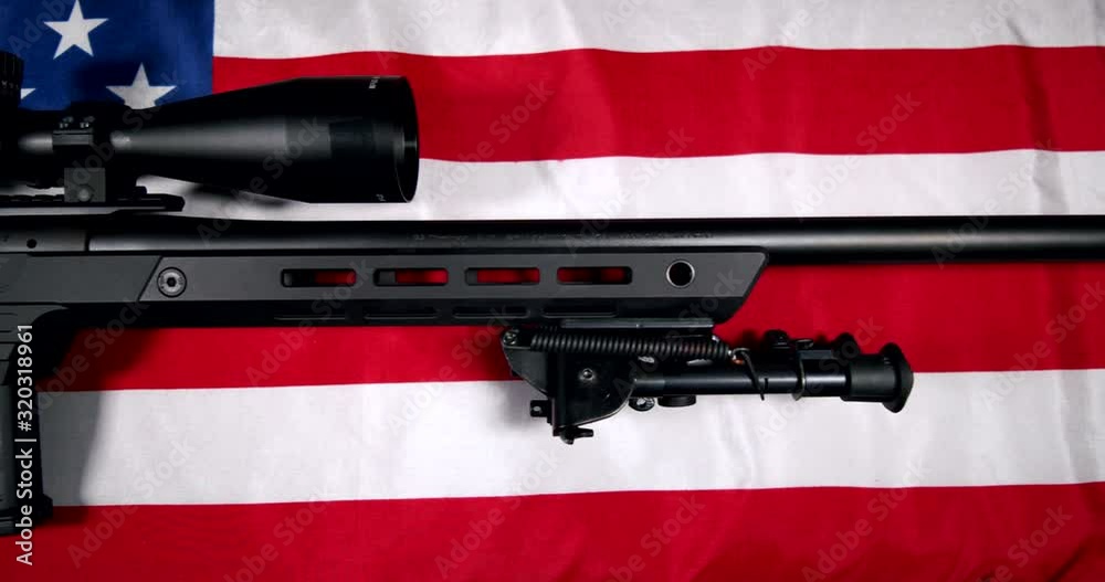 black Sniper Rifle with high powered Scope and ten round Magazine on ...