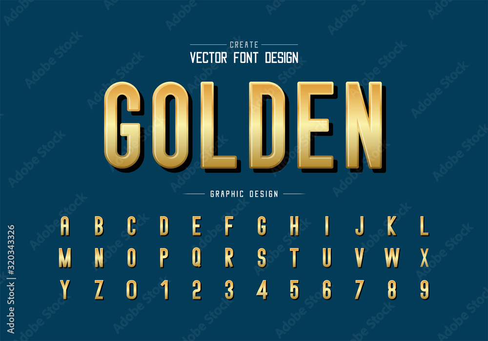 Gold font and alphabet vector, Golden letter typeface and number design ...