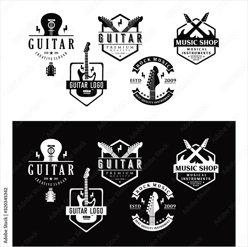 Set Of Guitar logo Design Vector Stock Illustration . Guitar Shop Logo ...