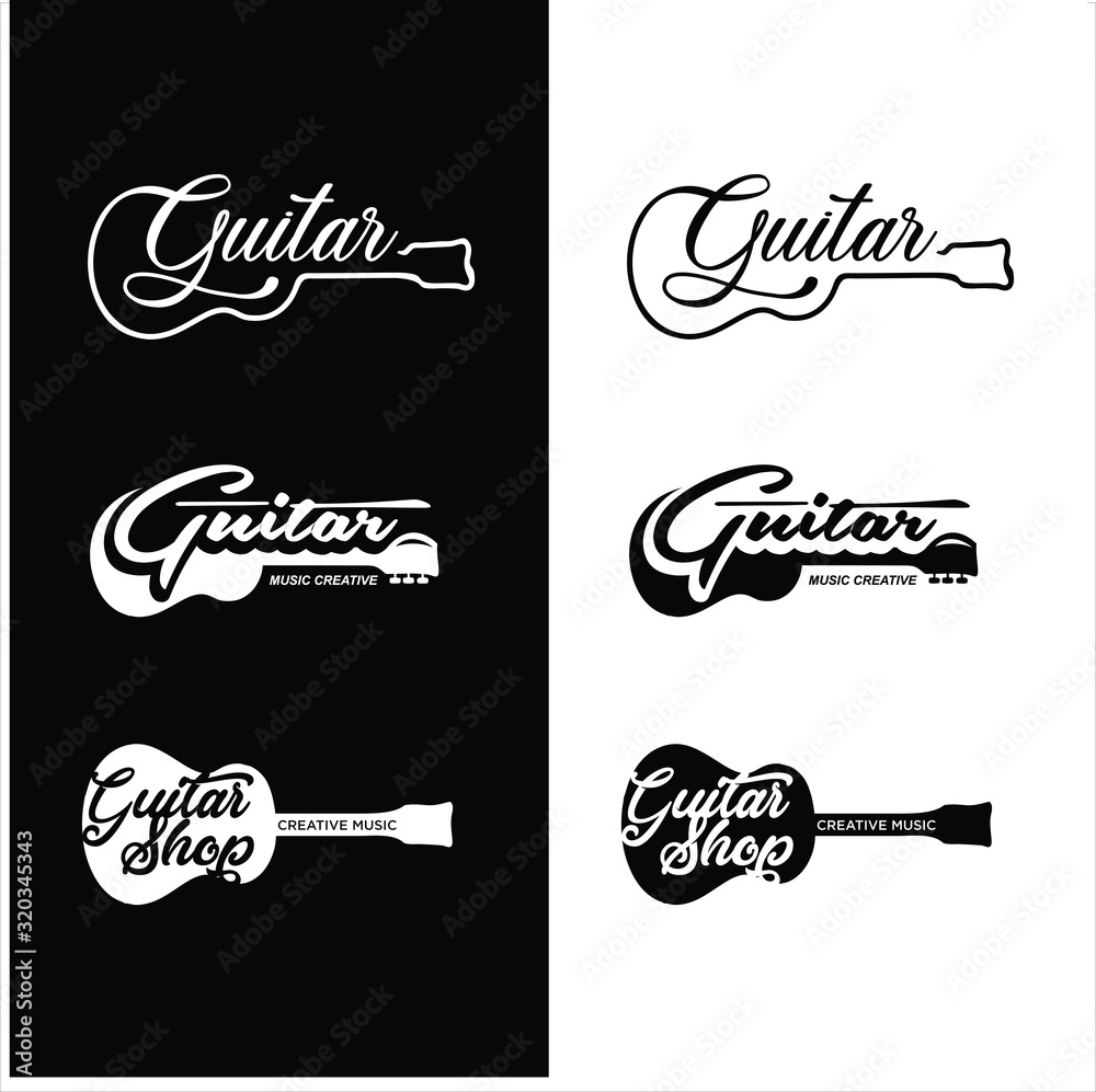 Set Of Guitar logo Design Vector Stock Illustration . Guitar Shop Logo ...
