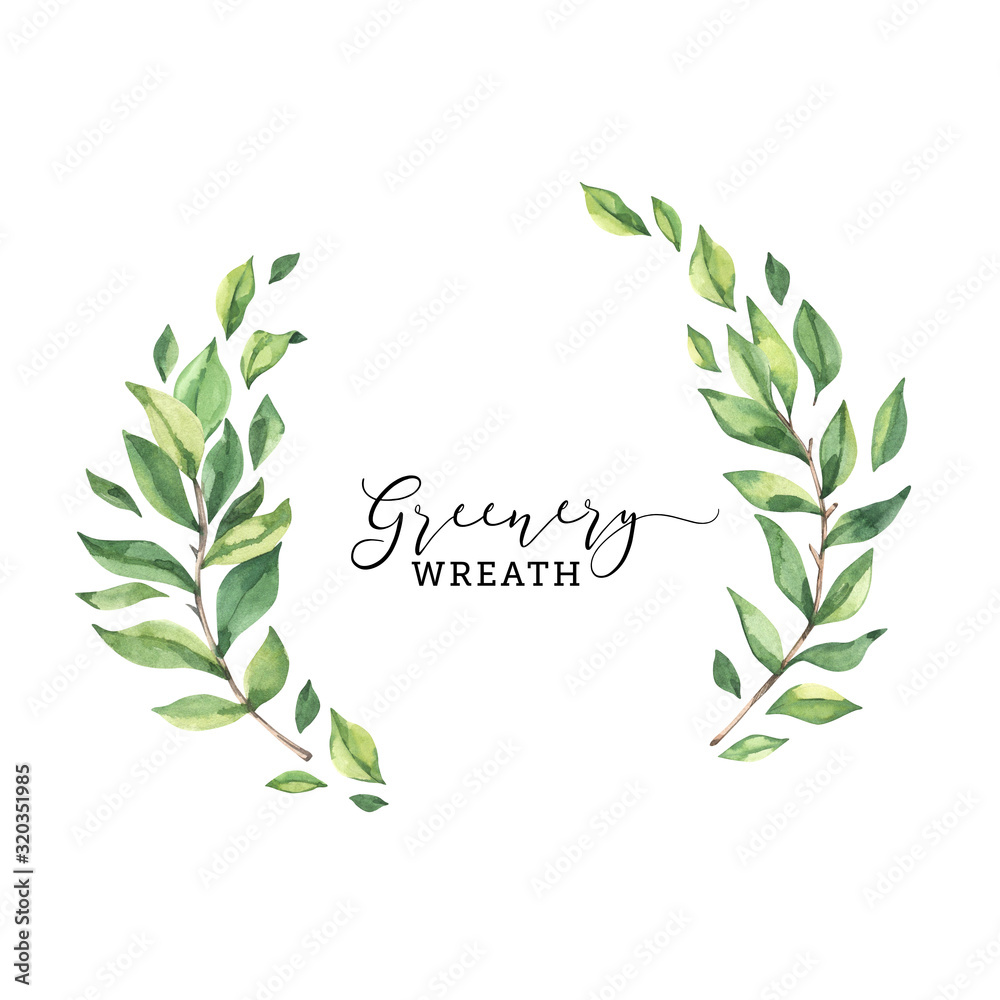 Watercolor Botanical Illustration Greenery Laurel Wreath Clipart Hot