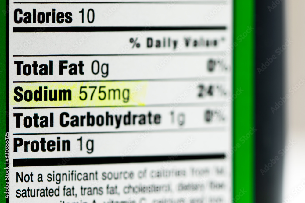 Highlight of high sodium content in nutrition facts label Stock Photo ...