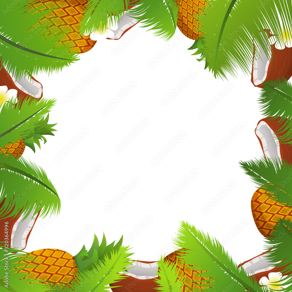 Tropical template of a frame for a banner with palm leaves and coco ...