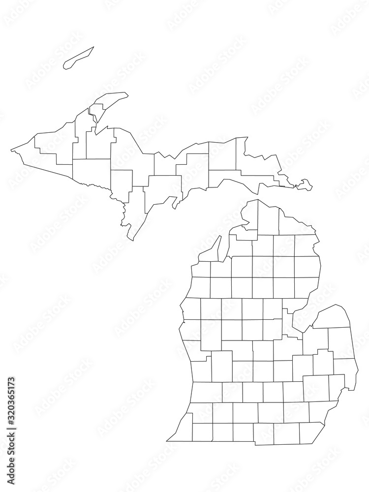 White Outline Counties Map of US State of Michigan Stock Vector | Adobe ...