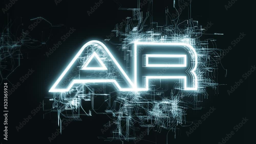 Animation of AR, augmented reality, text with circuit board-like ...