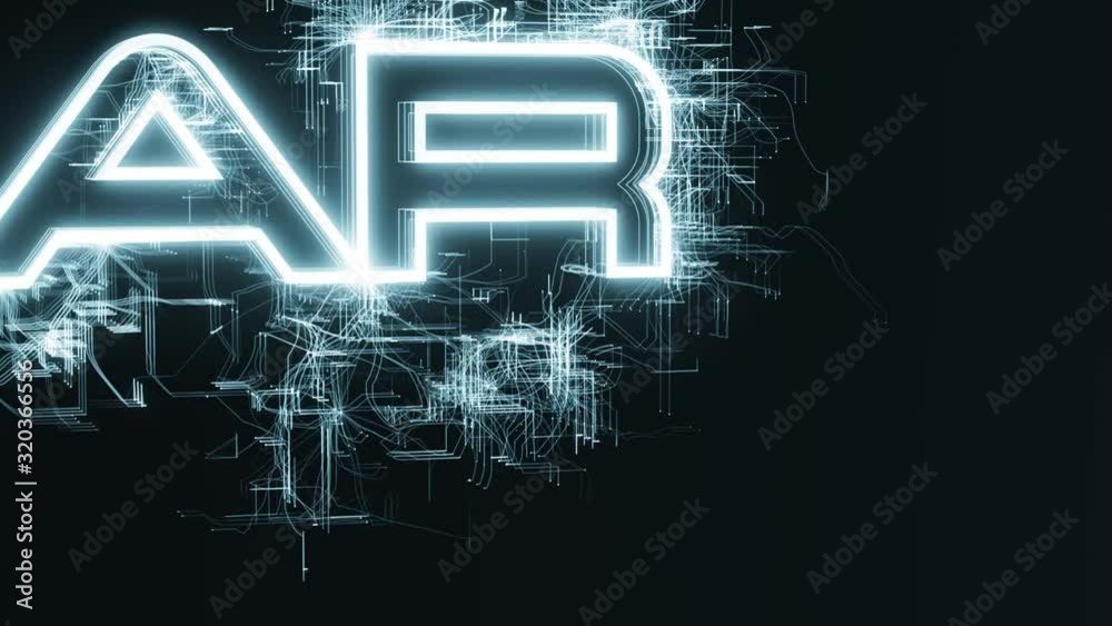 Animation of AR, augmented reality, text with circuit board-like ...