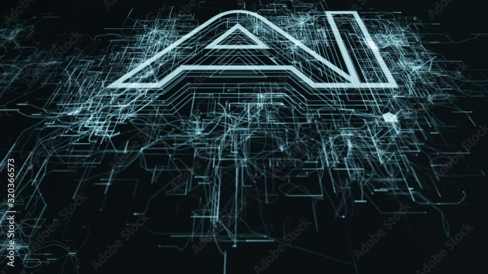 Animation of AI, artificial intelligence, text with circuit board-like ...