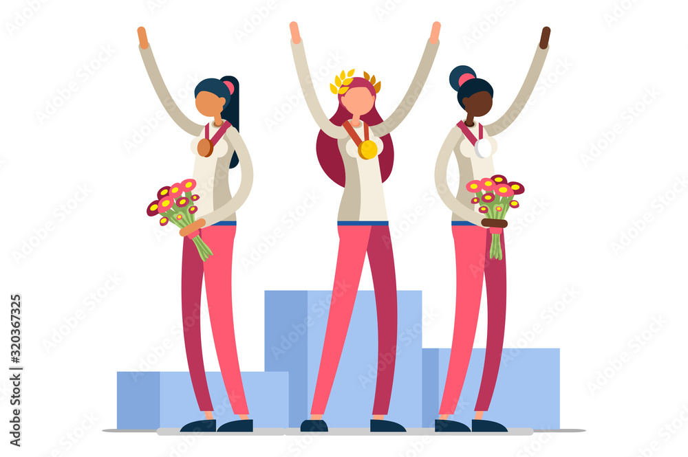 Crowd of persons celebrate summer games, athletics gold medal. Sportive ...