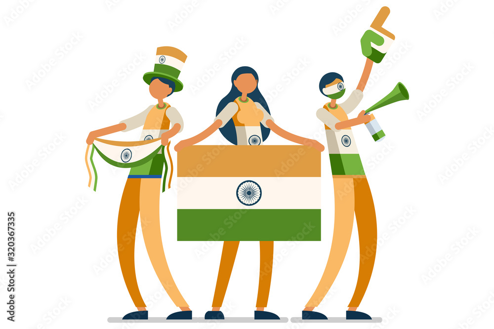 Vecteur Stock India flag. Indian people. Crowd of persons celebrate ...