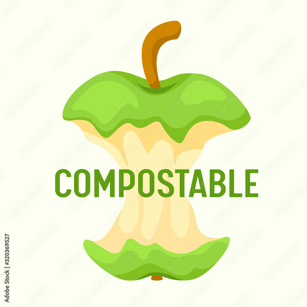 Compostable Waste Concept. Organic Trash, Food Compost Logo with Apple ...